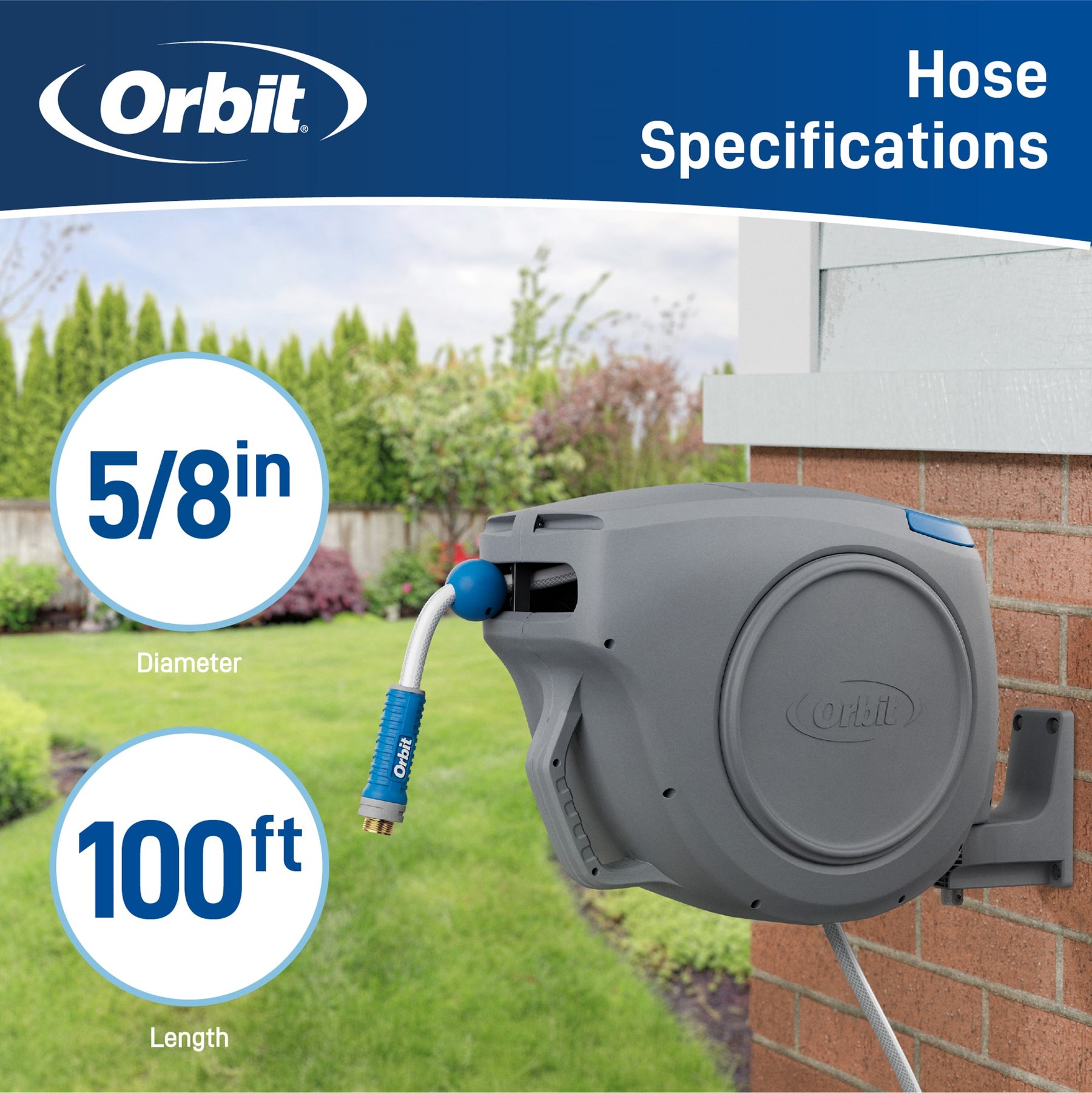 Orbit Auto-Retractable Garden Hose Reel | 100ft Heavy-Duty 5/8 ...